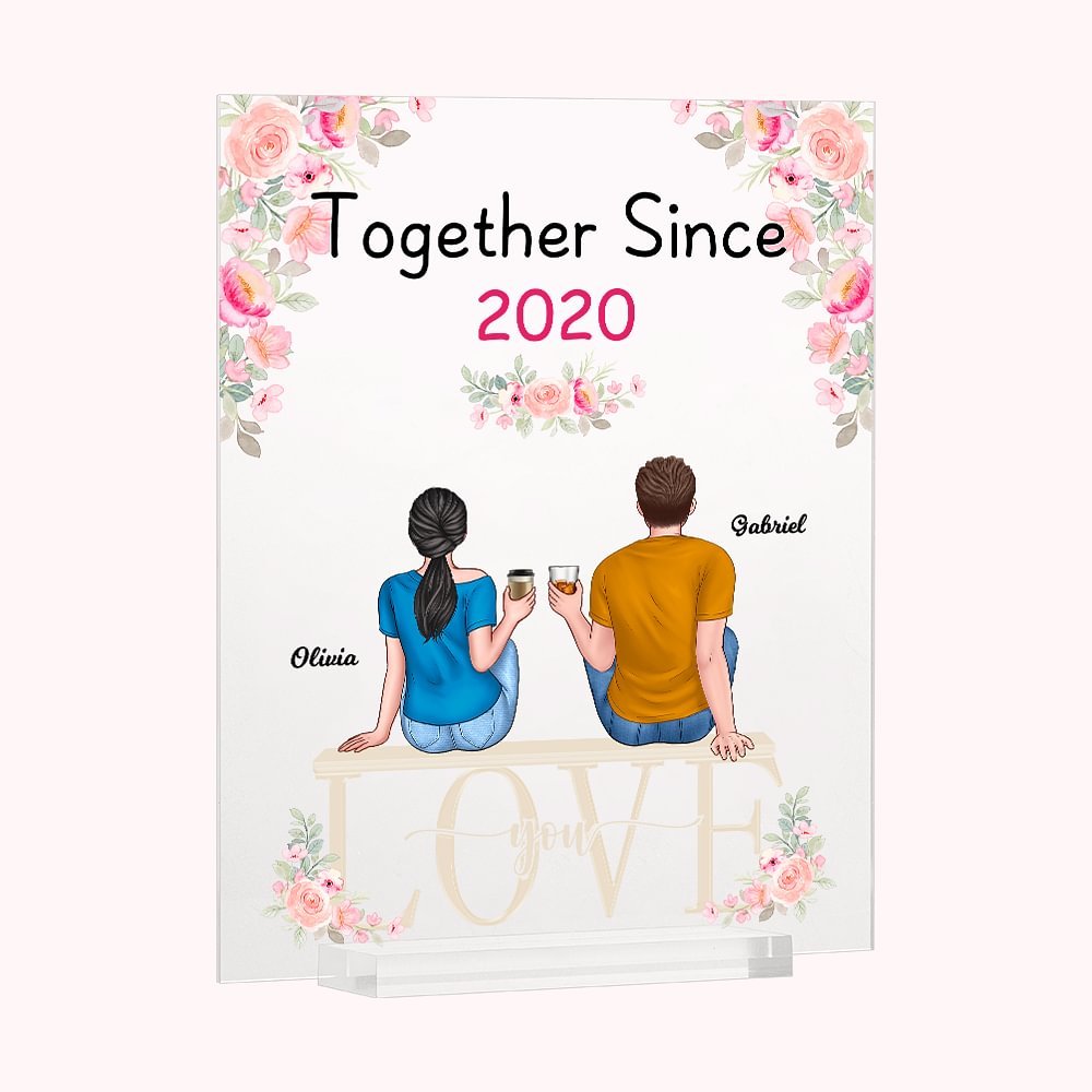 Personalized Couple Sitting on Chairs Cheers Flower Together Acrylic ...