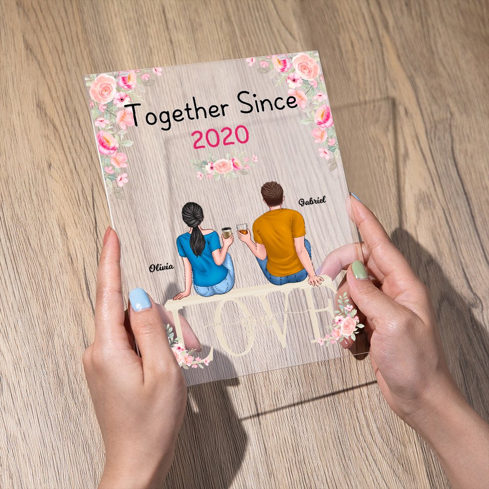 Personalized Couple Sitting on Chairs Cheers Flower Together Acrylic ...