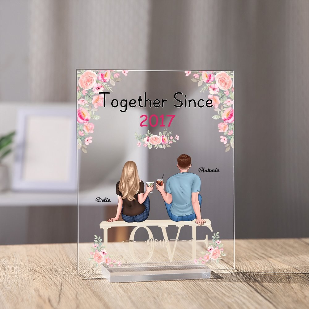 Personalized Couple Sitting on Chairs Cheers Flower Together Acrylic ...