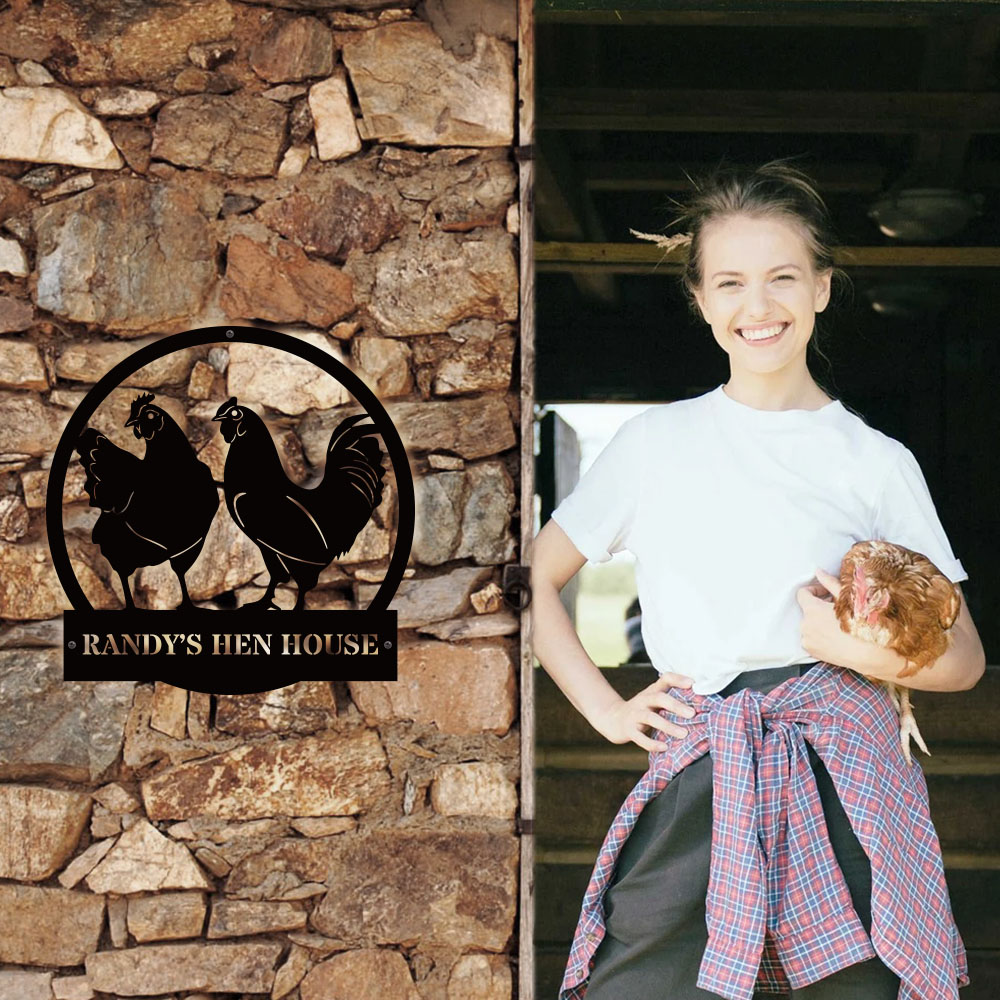 Personalized Retro Chicken Hens Farm Coop Metal Sign with Text ...