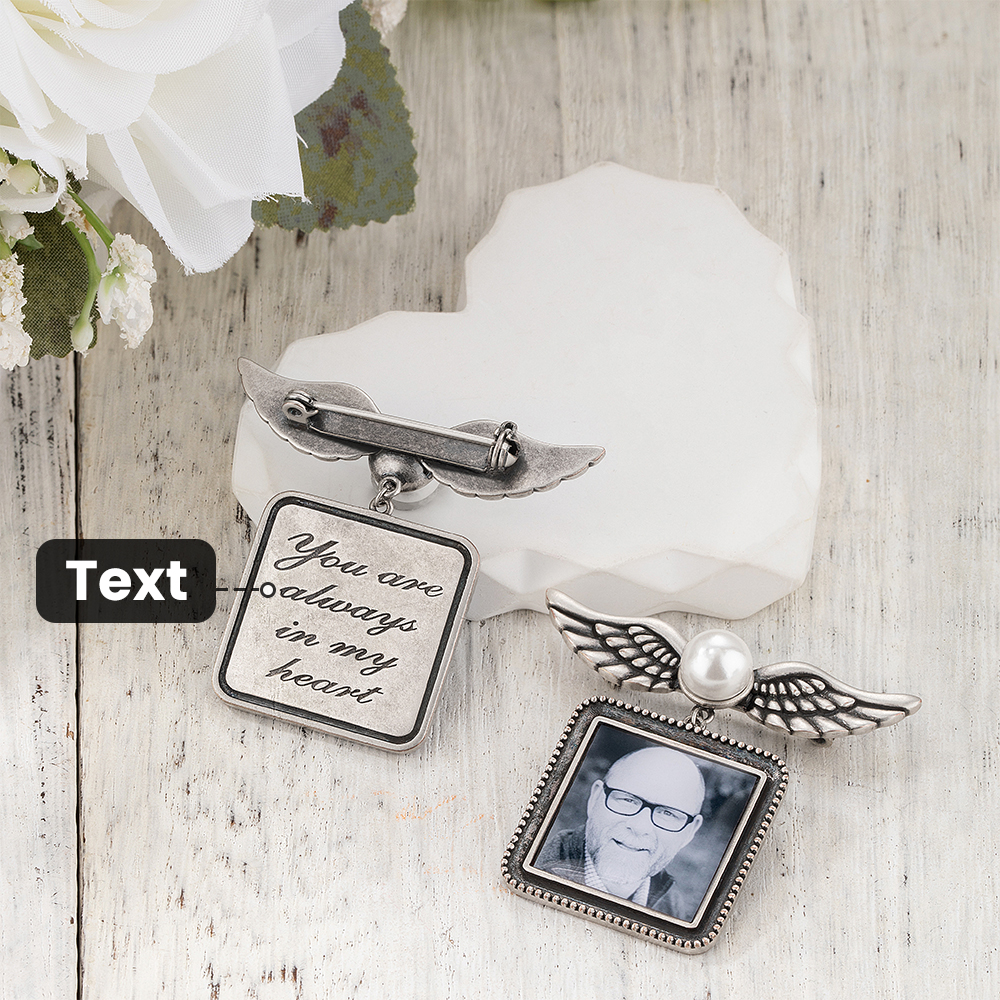 Personalized Pearl Wings Lapel Pin Brooch with Photo and Engraved Text ...