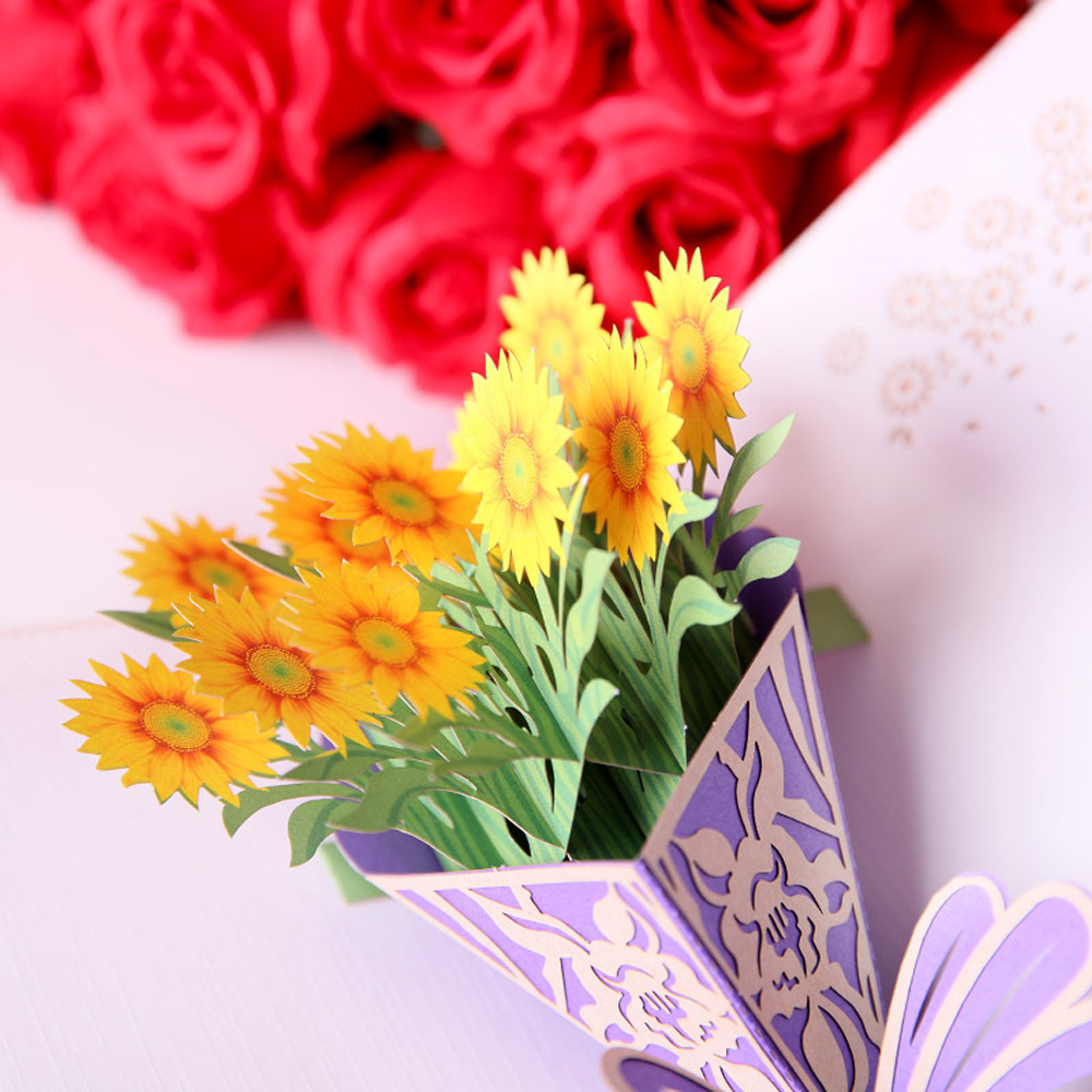 Personalized 3D Flower Greeting Card Carnation Sunflower Mother's Day ...