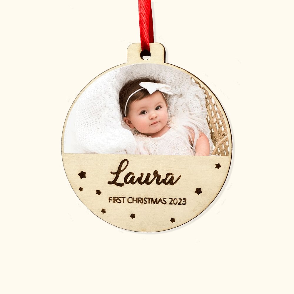 Personalized Baby's First Christmas Wooden Photo Bauble - CALLIE