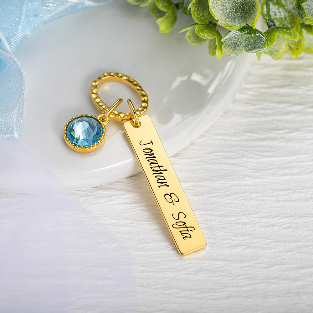 Personalized Blue Crystal Bridal Bouquet Charm with Engraved Text and ...