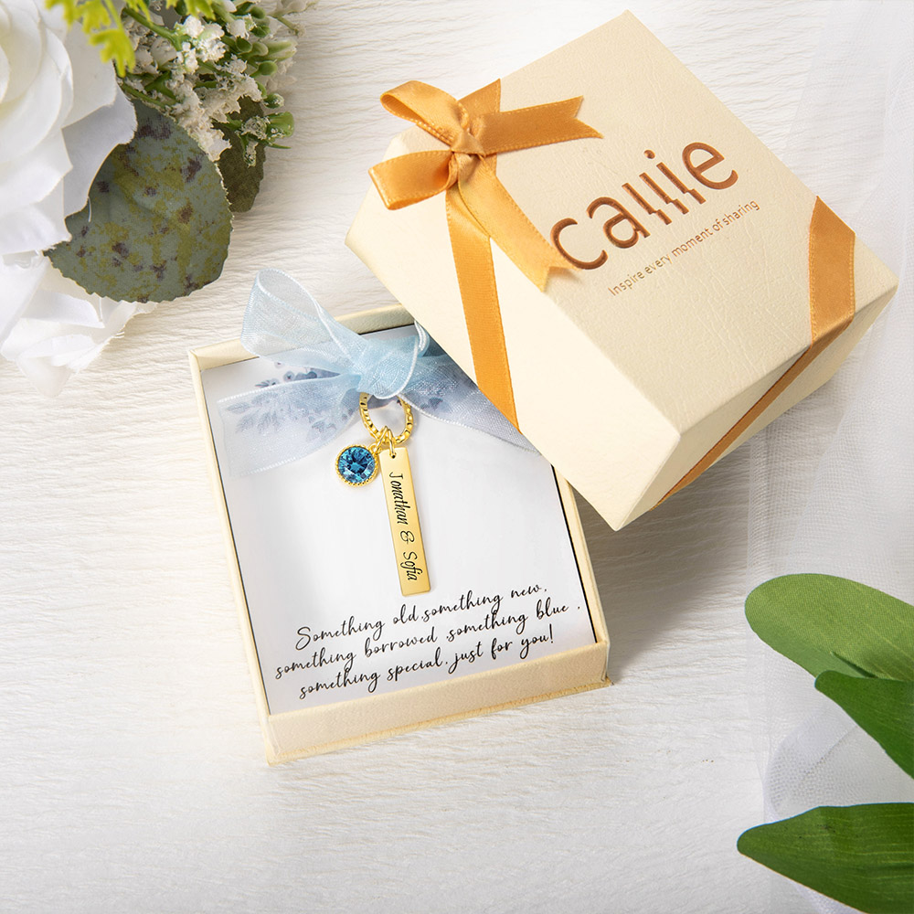 Personalized Blue Crystal Bridal Bouquet Charm with Engraved Text and ...