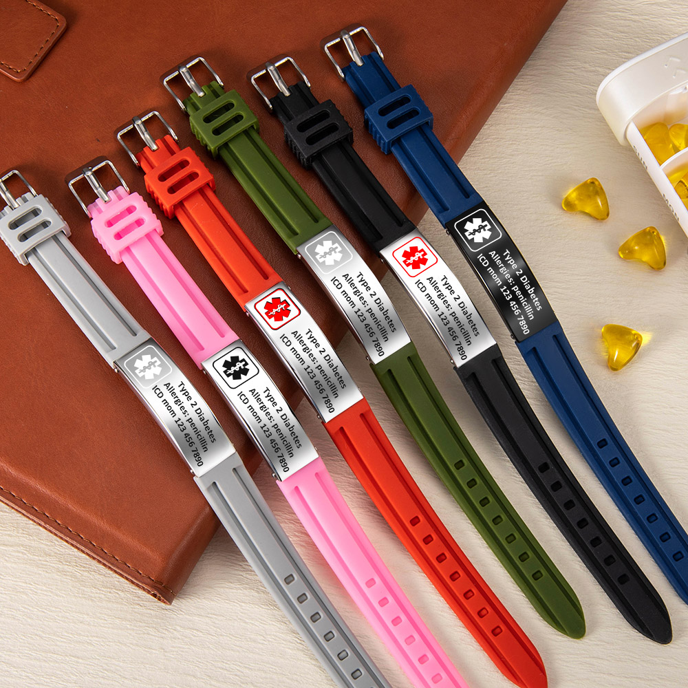 Personalized Emergency Medical Alert Silicone Waterproof Band with ...