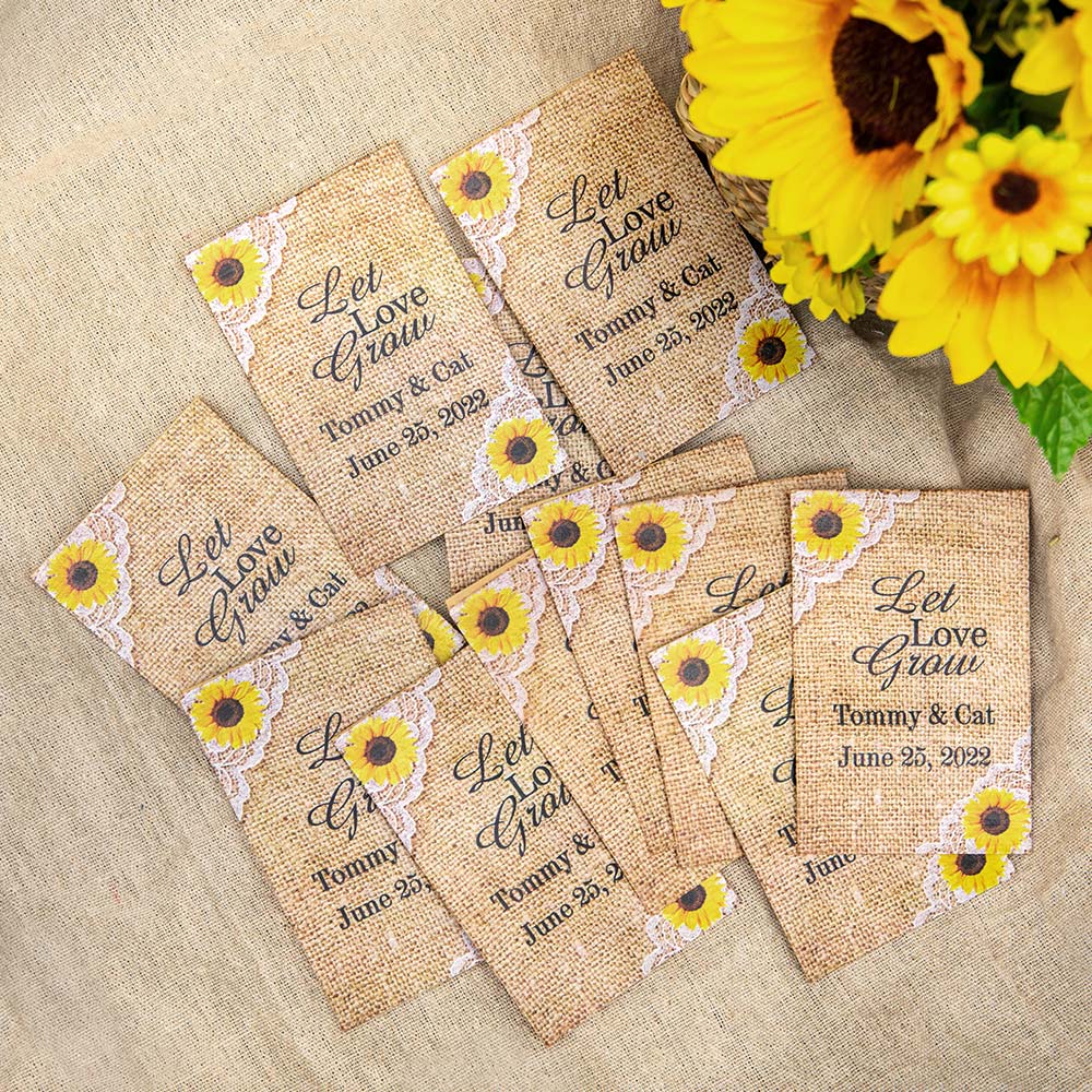 Personalized Wedding Favors Sunflower and Lace Kraft Paper Seed Packets ...