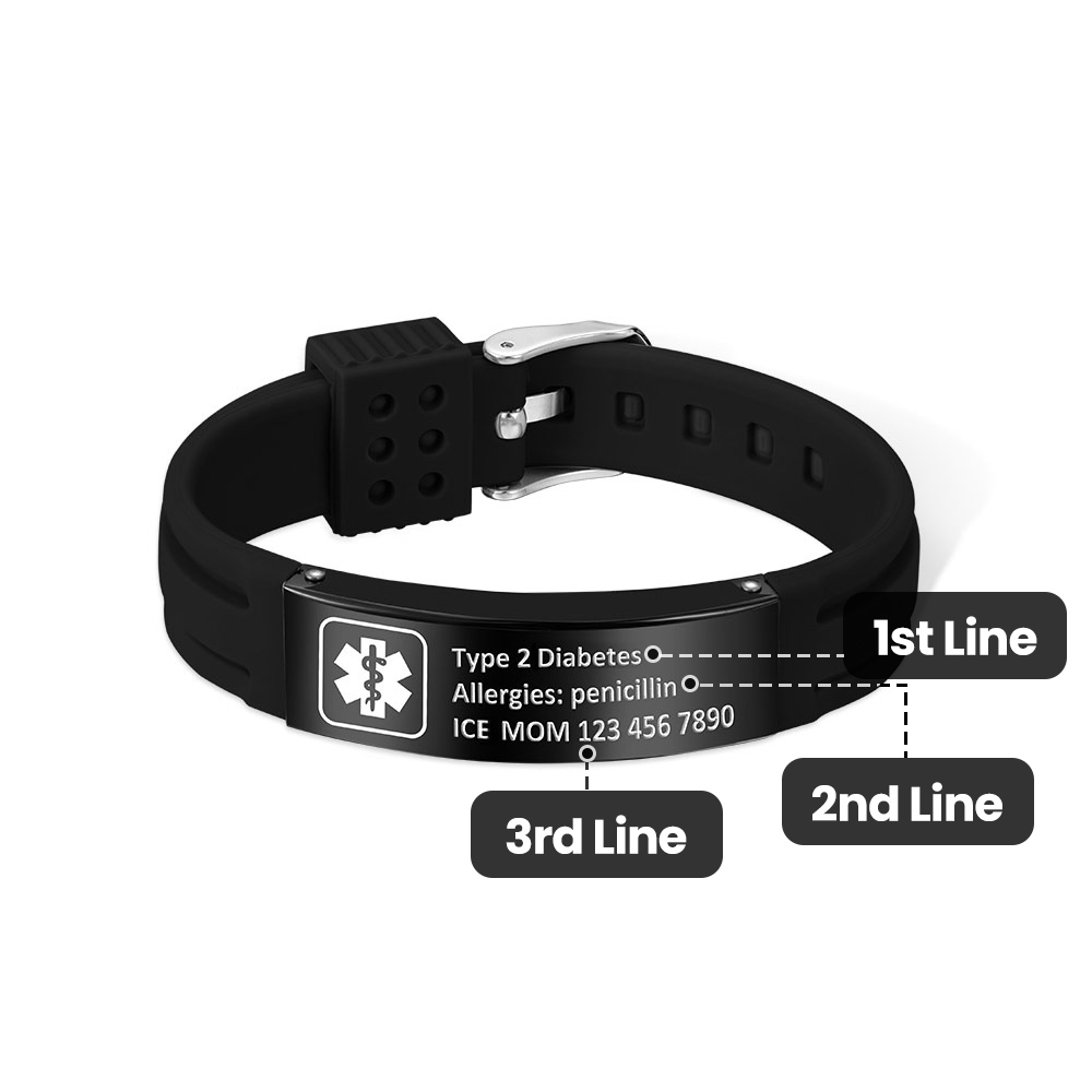 Personalized Emergency Medical Alert Silicone Waterproof Band with ...