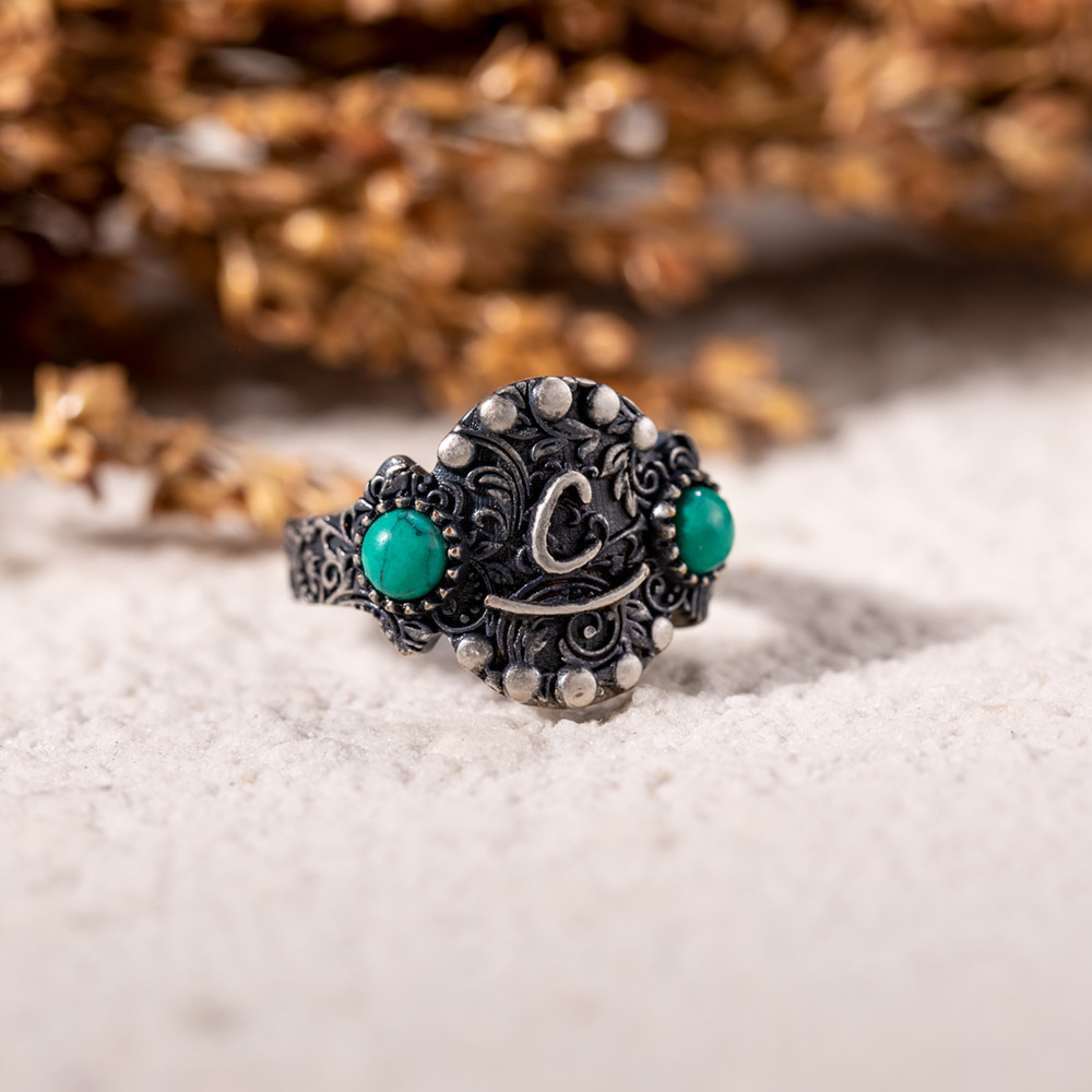 Personalized Turquoise Initial Ring Logo Ring Western Style Ring ...
