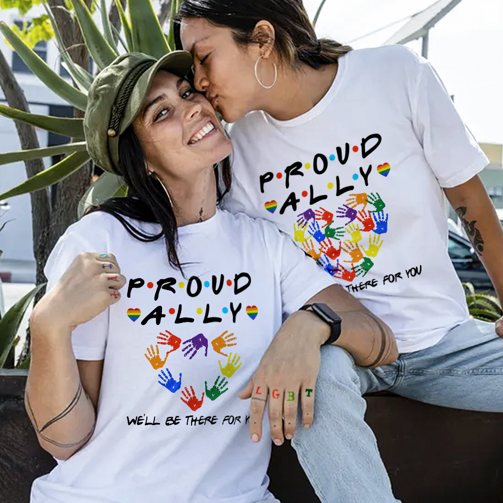 Personalized Cotton LGBT Proud Ally Women Rainbow Palms T-Shirt - CALLIE