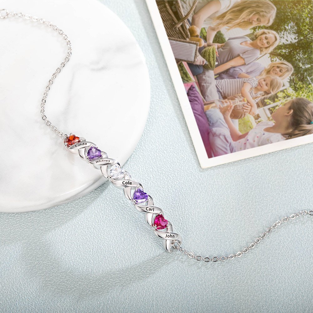 Personalized 2-7 Birthstones and Names Family Bracelet for Mom Grandma ...