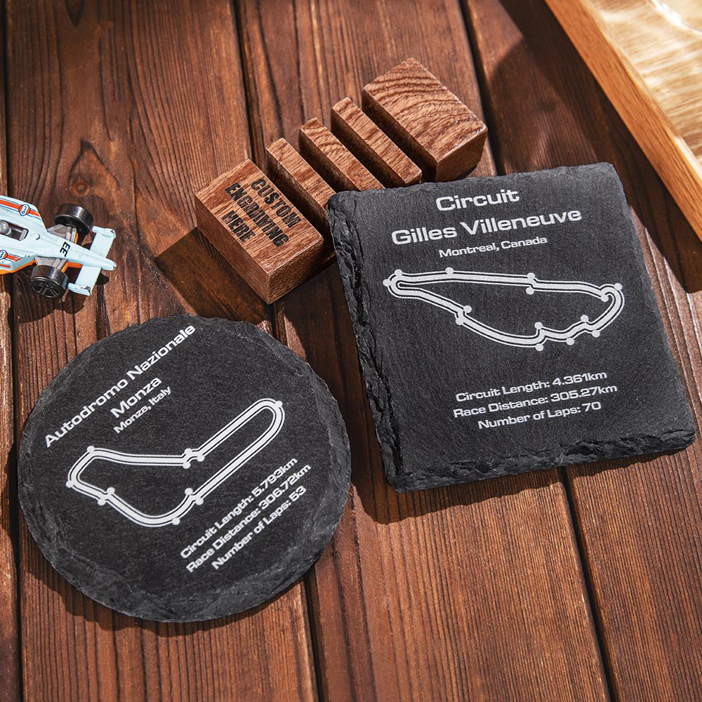 Personalised Racing Car Circuit Race Track Slate Coaster Set for Auto ...