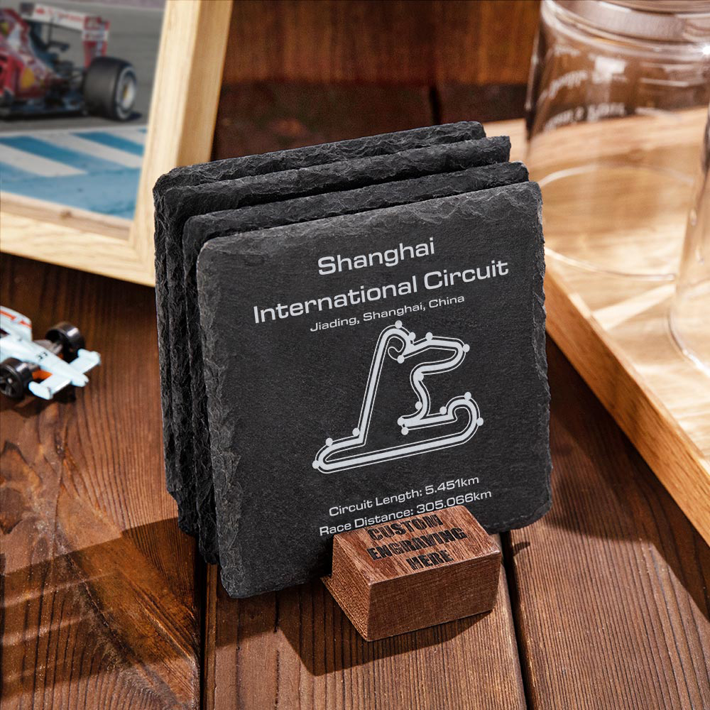 Personalised Racing Car Circuit Race Track Slate Coaster Set for Auto ...