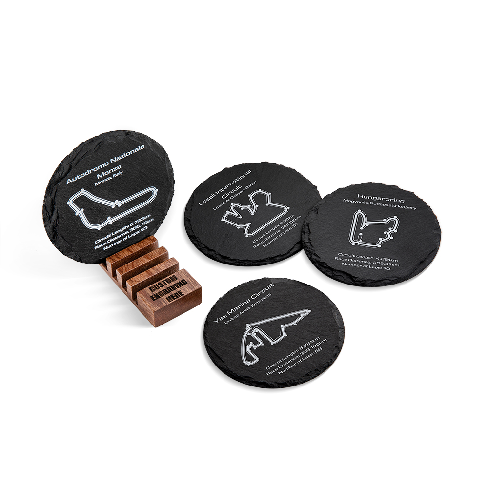 Personalised Racing Car Circuit Race Track Slate Coaster Set for Auto ...
