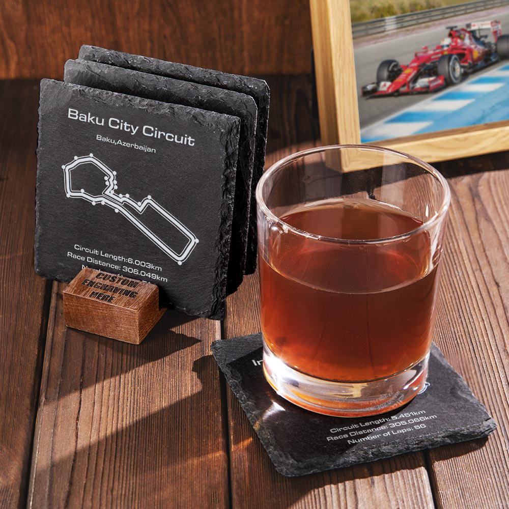 Personalised Racing Car Circuit Race Track Slate Coaster Set for Auto ...