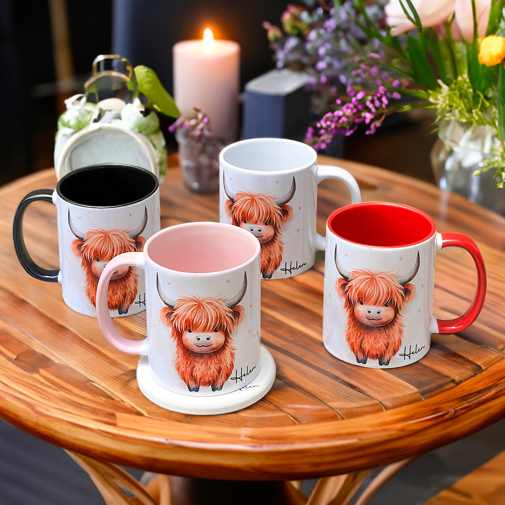 Highland Cow Double-Sided Ceramic Mug with Coaster - CALLIE