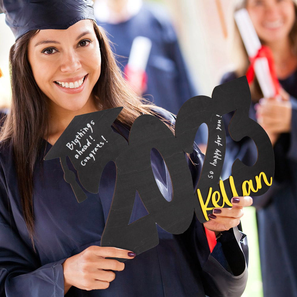 Personalized Wooden Glitter Graduation Cap Guestbook Sign Graduation ...
