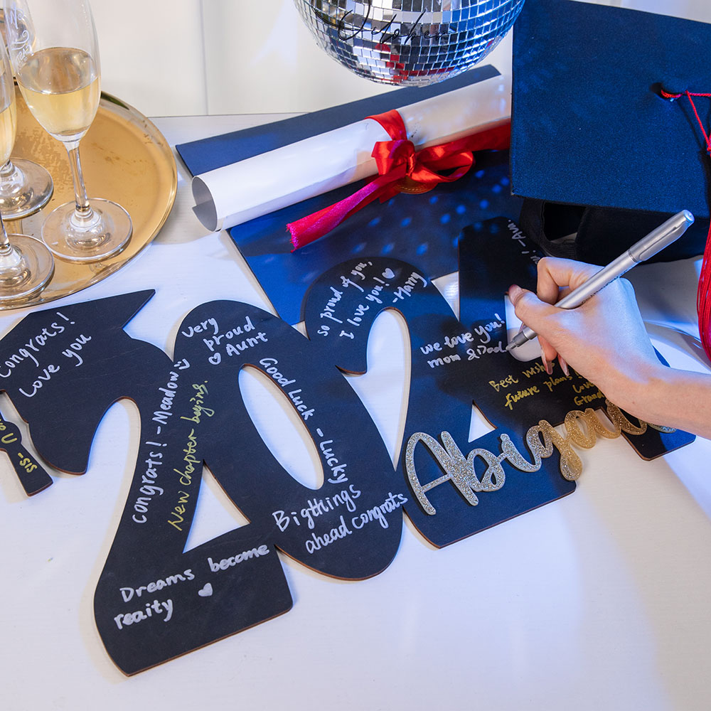 Personalized Wooden Glitter Graduation Cap Guestbook Sign with Name and ...