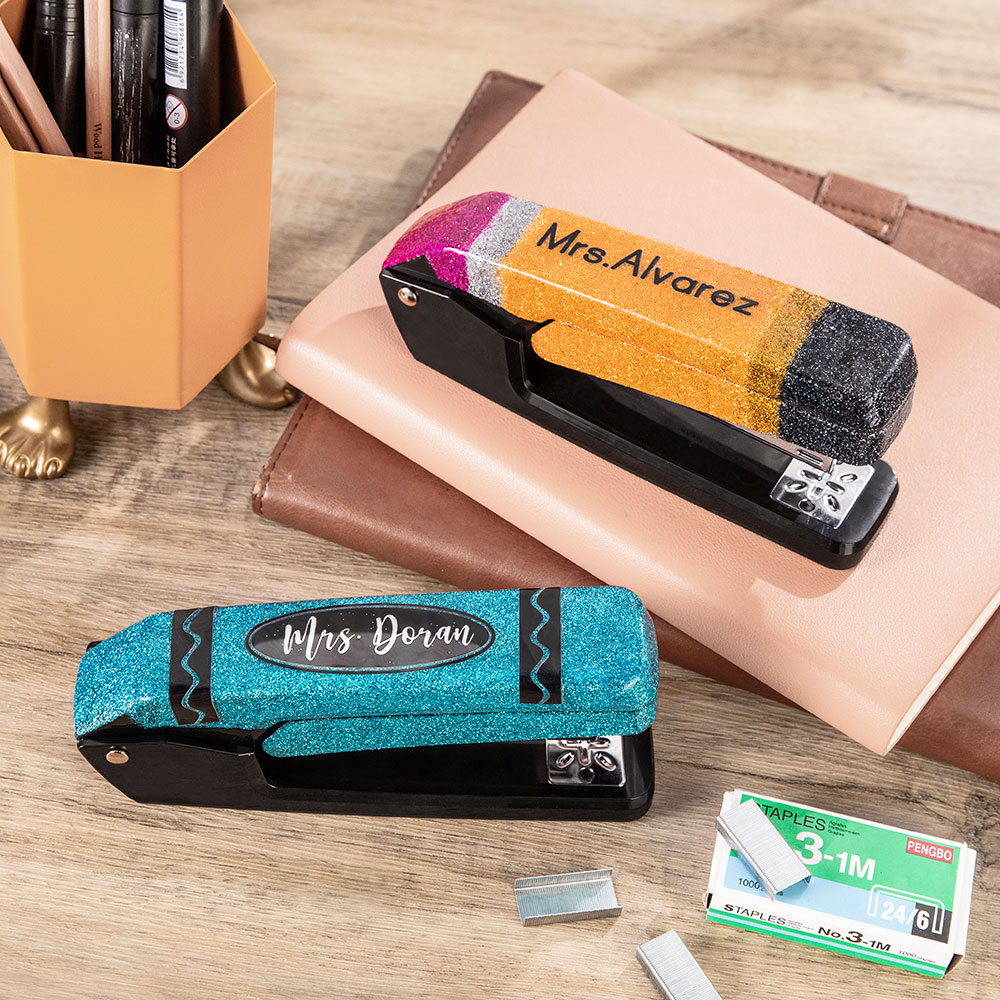 Personalized Glitter Stapler with Pencil and Crayon Design Rotatable ...