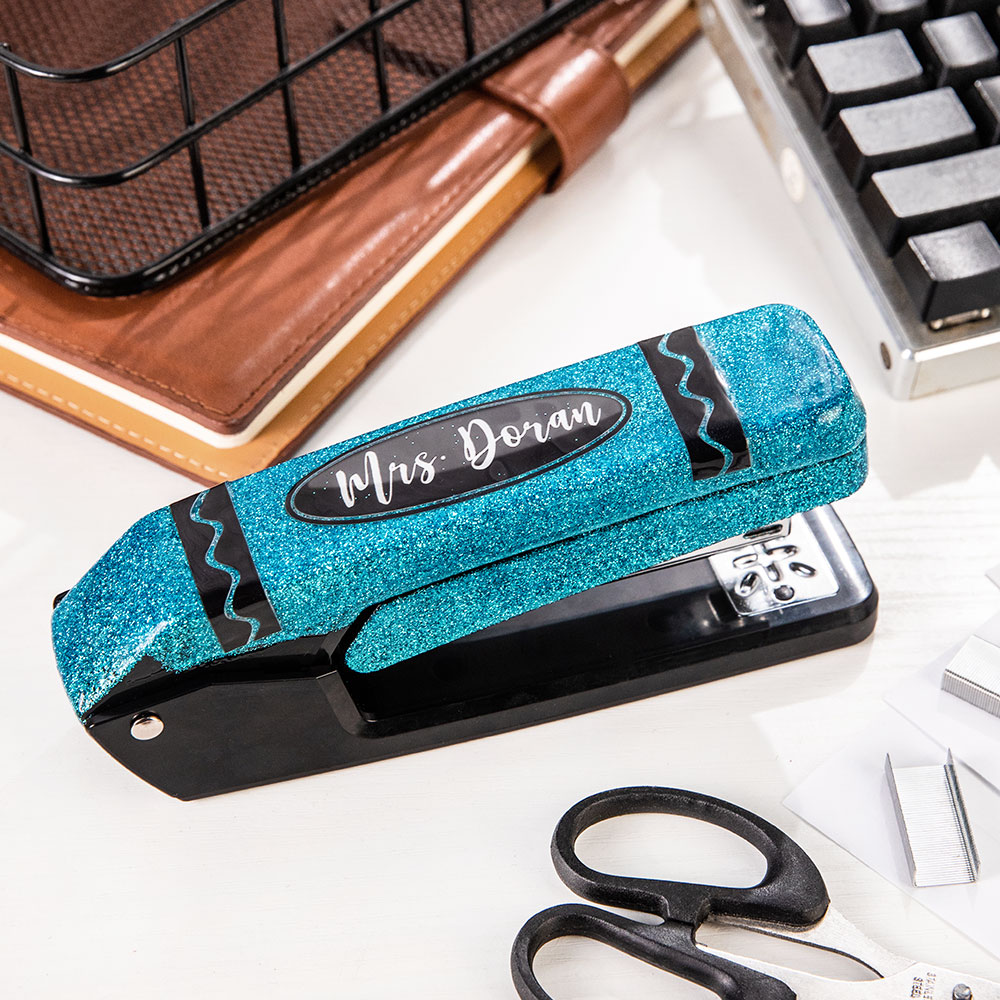 Personalized Glitter Stapler with Pencil and Crayon Design Rotatable ...