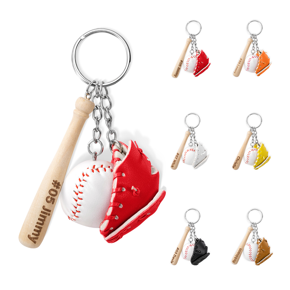 Personalised Multicolour Baseball Bat Baseball Glove Keychain Bag ...