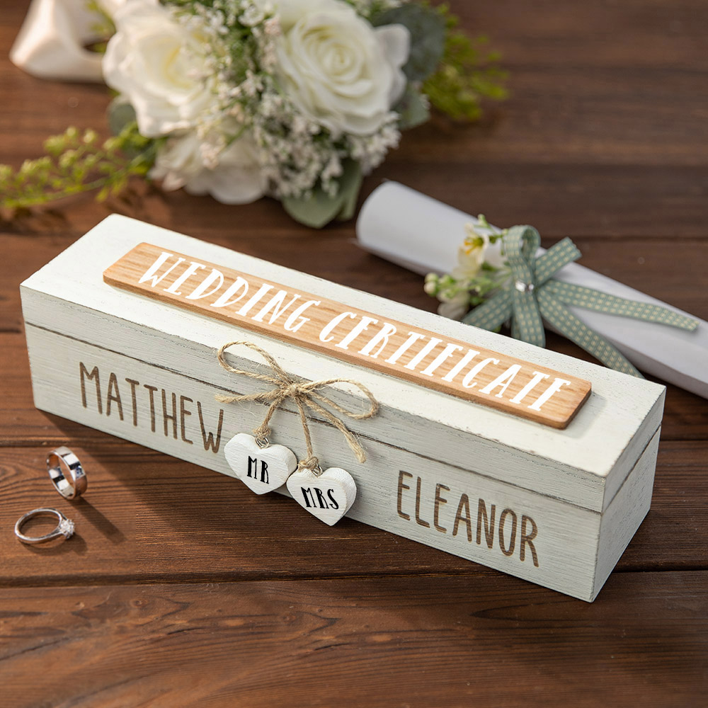 Personalized Wedding Certificate Wooden Storage Box with Mr And Mrs ...