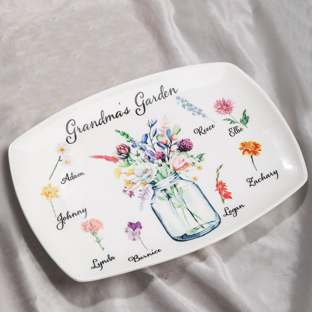 Personalized Birth Month Flower Plate with Grandchildren Names Mother's ...