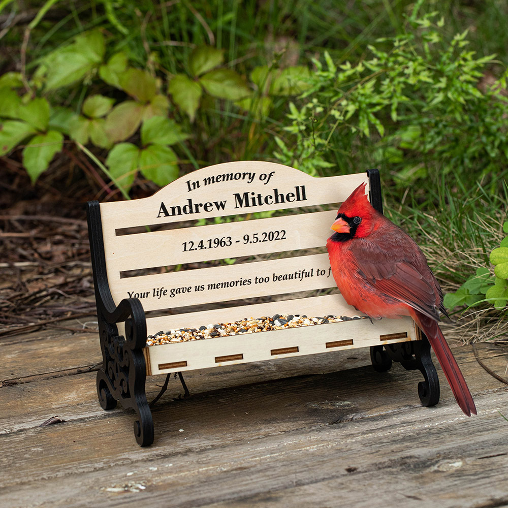 Personalized Memorial Bench Bird Feeder with Suction Cups Yard Porch Decoration Sympathy Gift ...