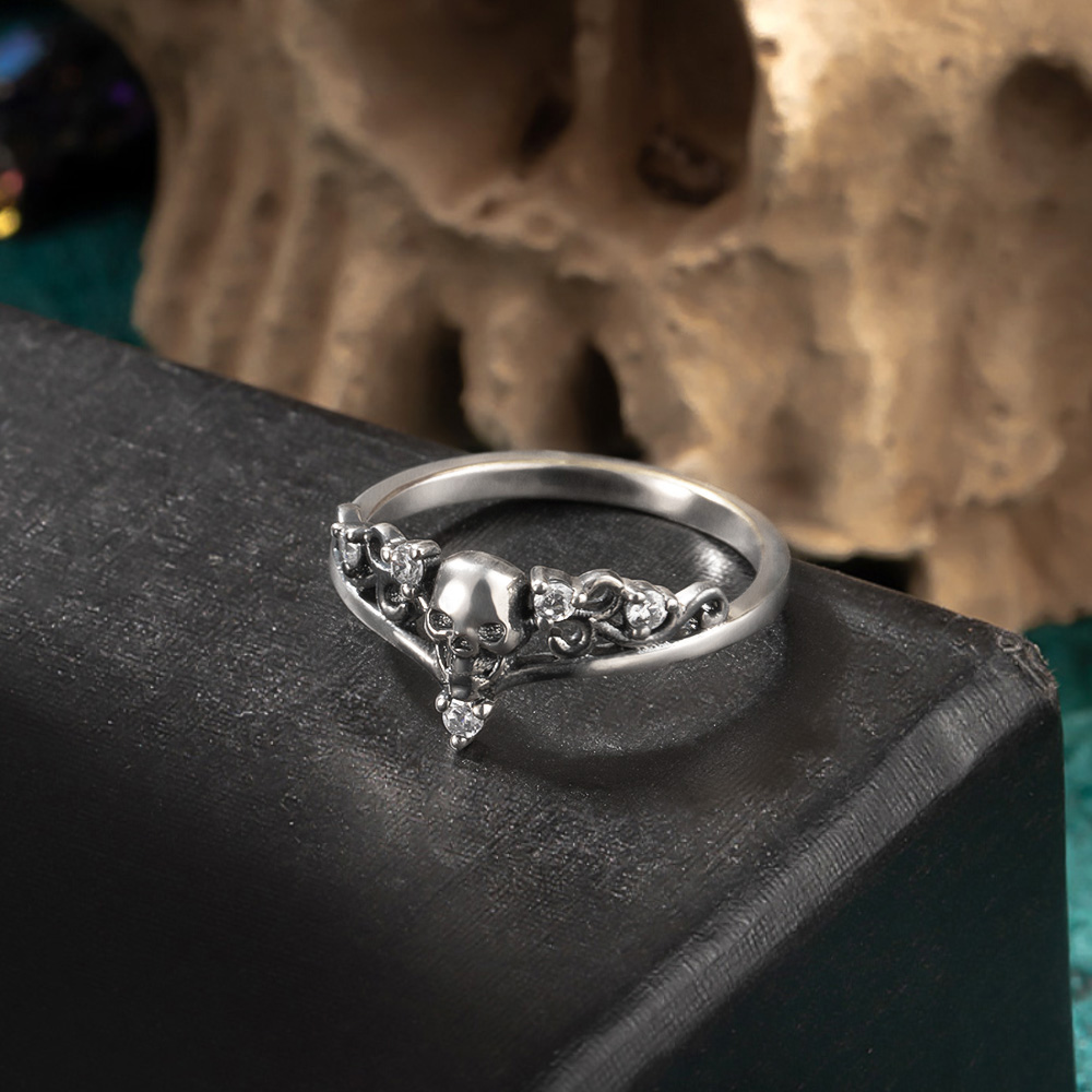 Personalized Gothic Skull Skeleton Ring with Birthstone Wedding ...