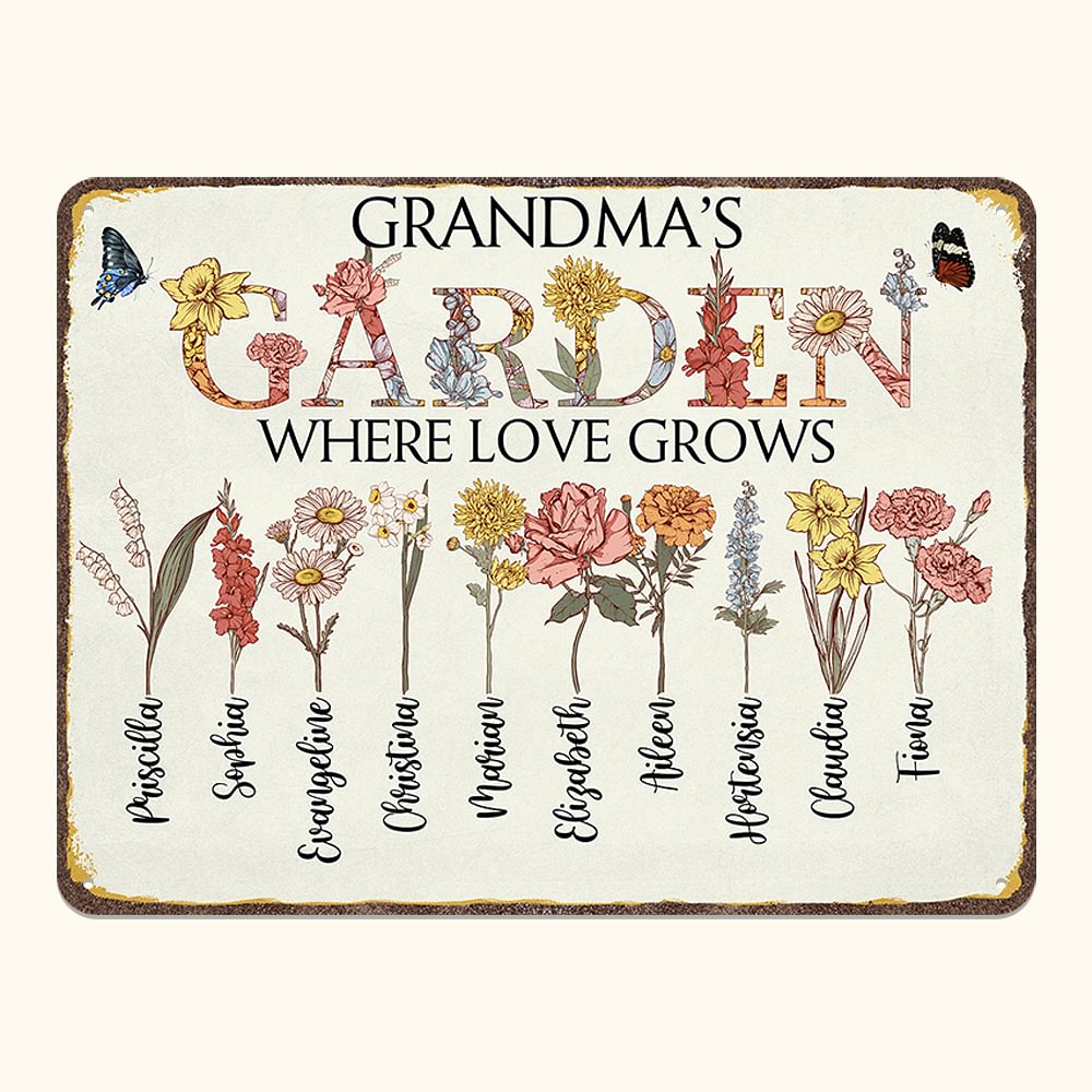 Personalized Birth Flower Metal Sign Where Love Grows Gift for Grandma ...