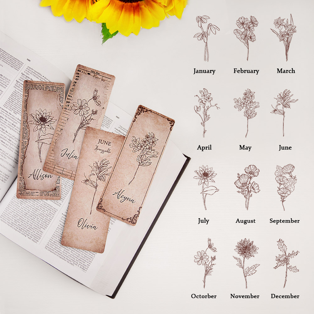 Personalized Birth Flower Bookmark with Name Christmas Gift for Book ...