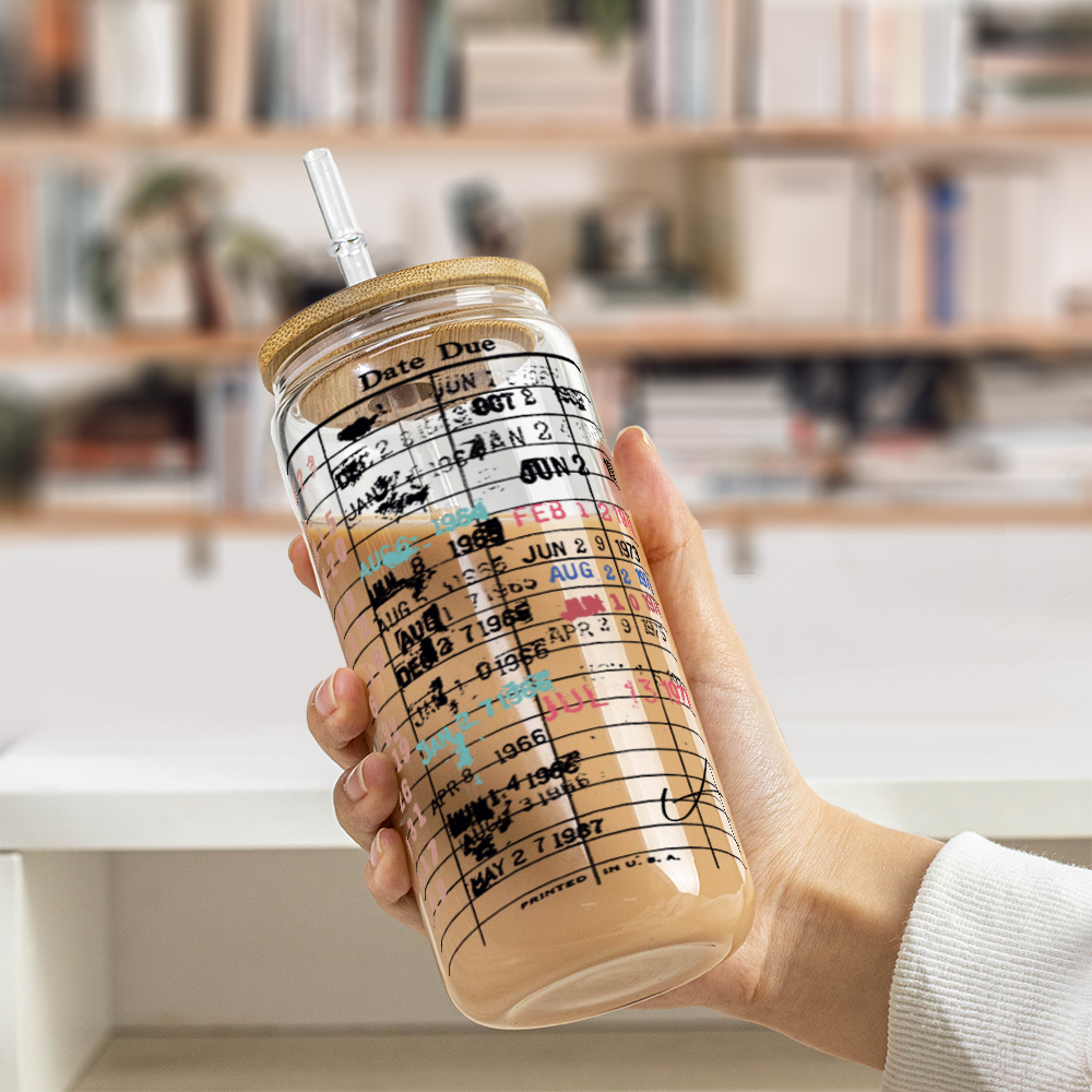 Personalized Library Date Due Card Bookish Glass Cup with Name for ...