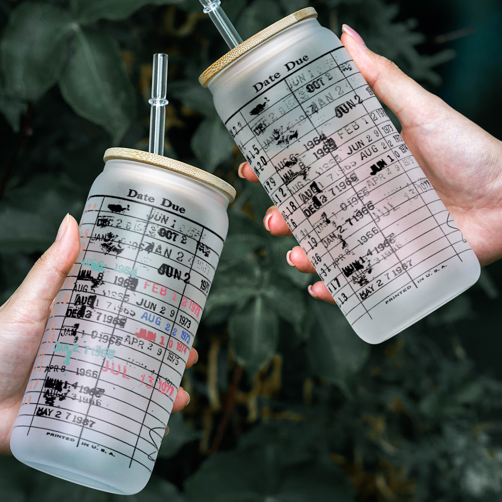 Personalized Library Date Due Card Bookish Glass Cup with Name for ...