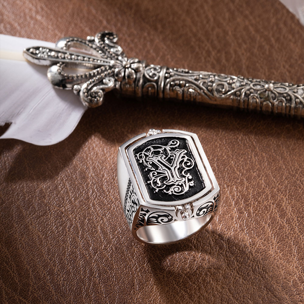 Personalized Handmade Retro Embossed Duogram Flip Monogram Signet Ring ...