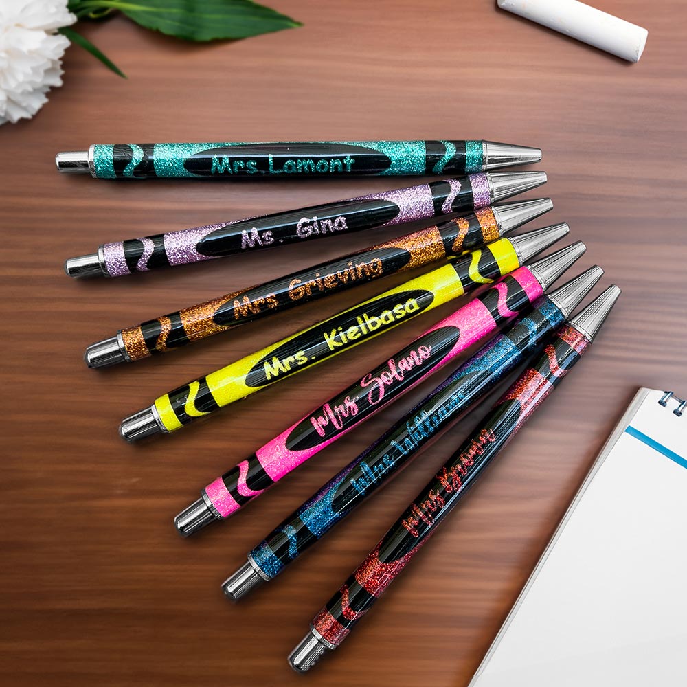 Personalized Set of 2 Glitter Pens Crayon Pens Ball-Point Pens Teacher ...