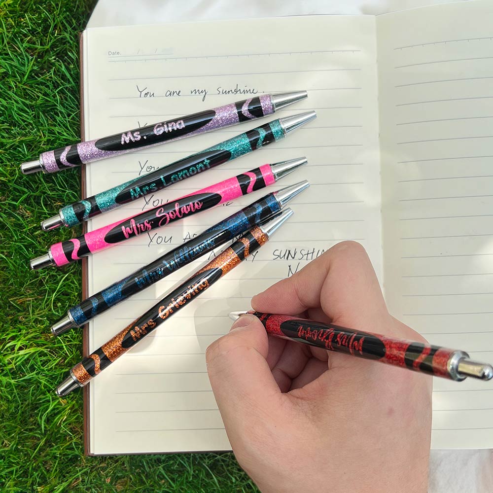 Personalized Set of 2 Glitter Pens Crayon Pens Ball-Point Pens Teacher ...