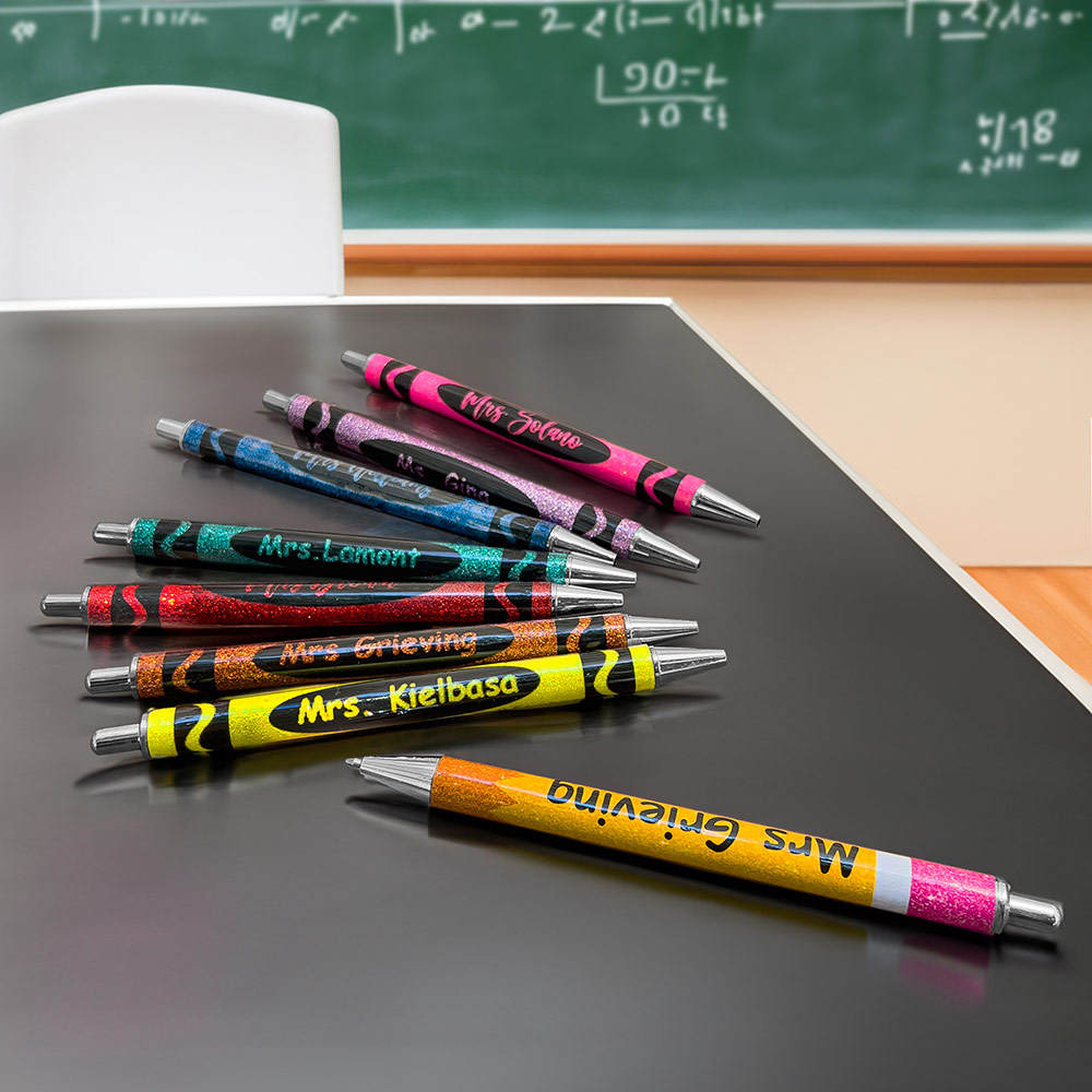Personalized Set of 2 Glitter Pens Crayon Pens Ball-Point Pens Teacher ...