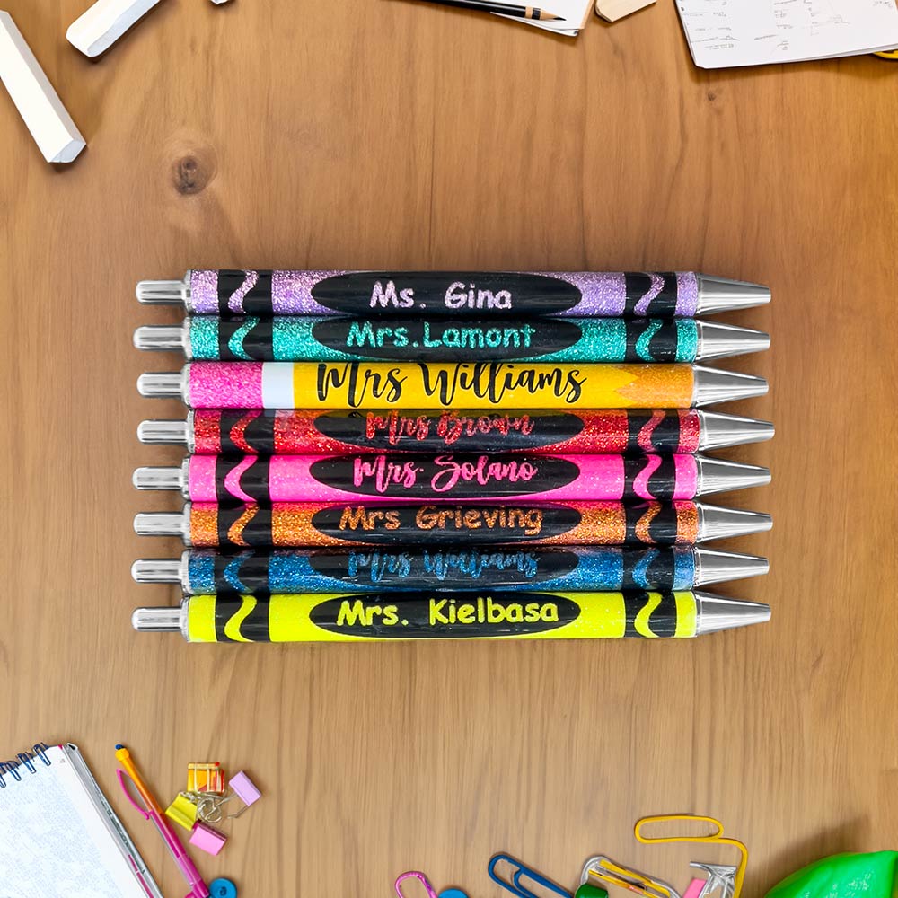 Personalized Set of 2 Glitter Pens Crayon Pens Ball-Point Pens Teacher ...