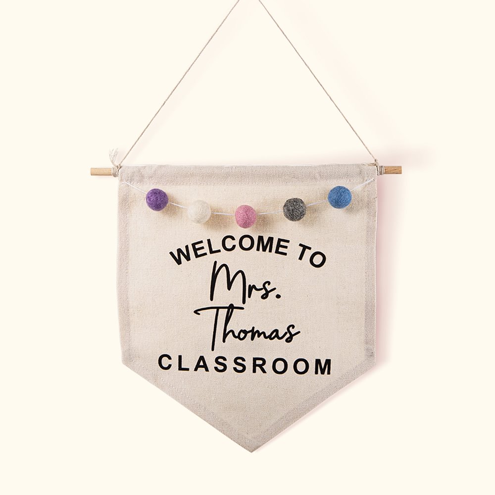 Personalized Boho Teacher Name Door Hanger with Felt Balls Classroom ...