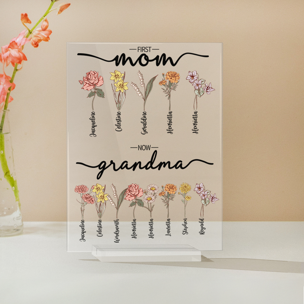Personalised First Mom Now Grandma Birth Flower Rectangle Acrylic ...