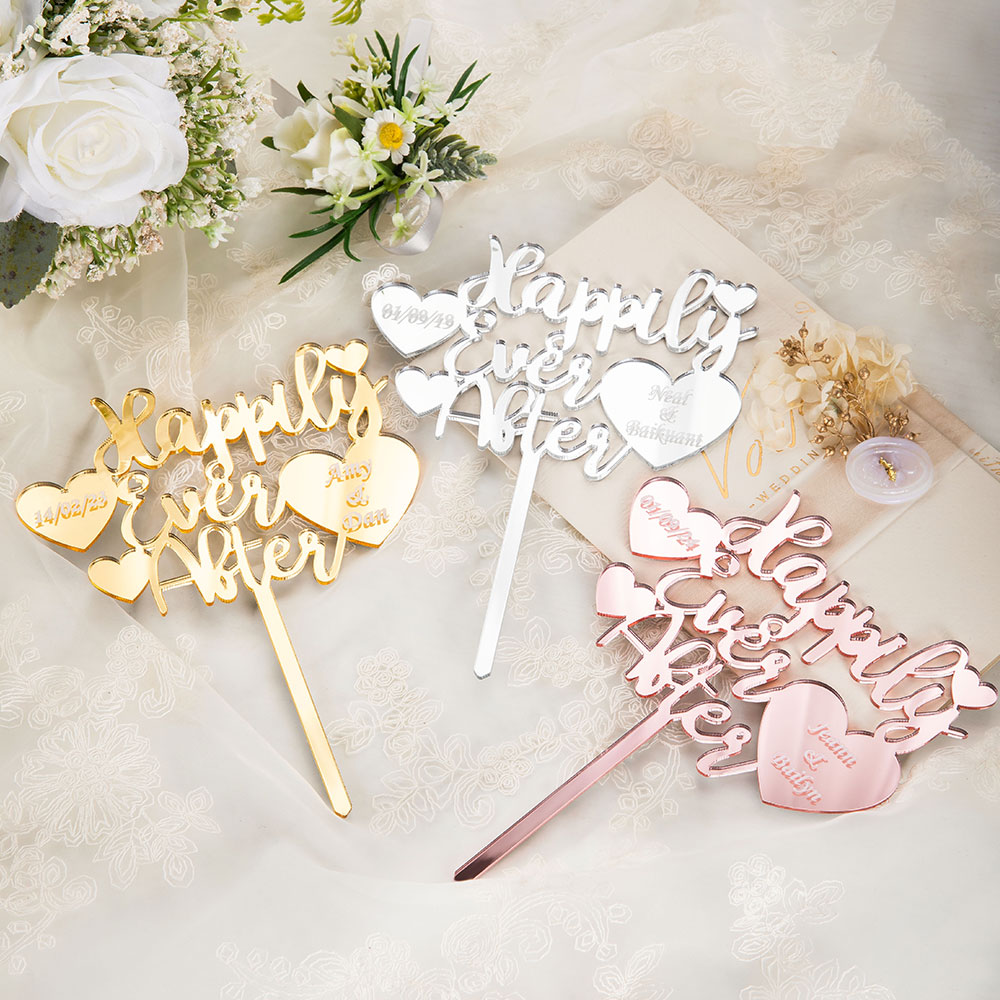 Personalized Acrylic Heart Shaped Wedding Cake Topper Happily Ever ...