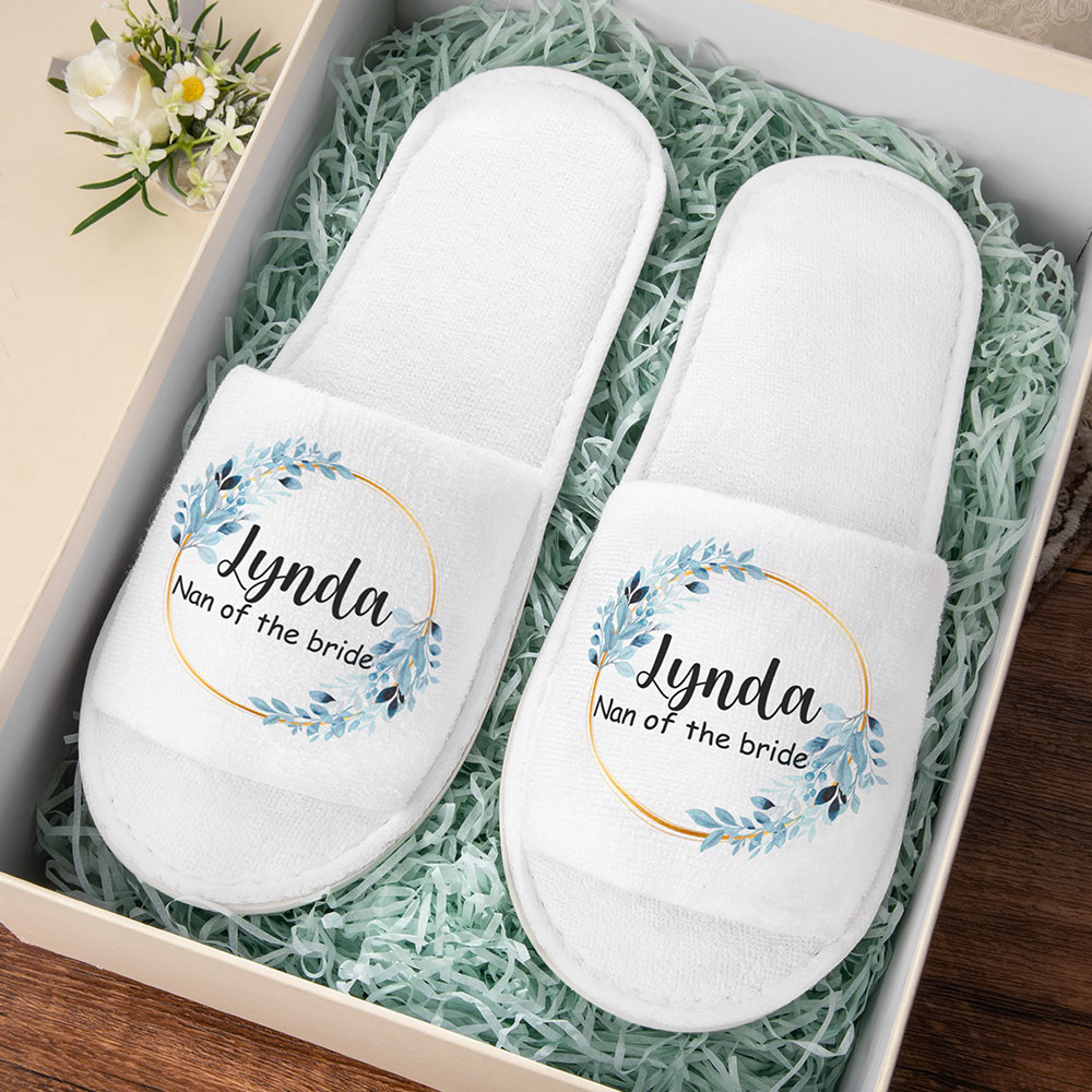 Personalized Luxury White Wedding Slippers with Wreath and Name Set of ...