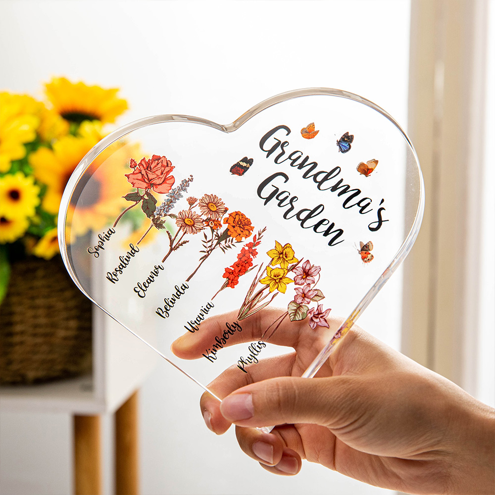 Personalized Birth Flower Acrylic Heart Plaque Garden Wildflower ...