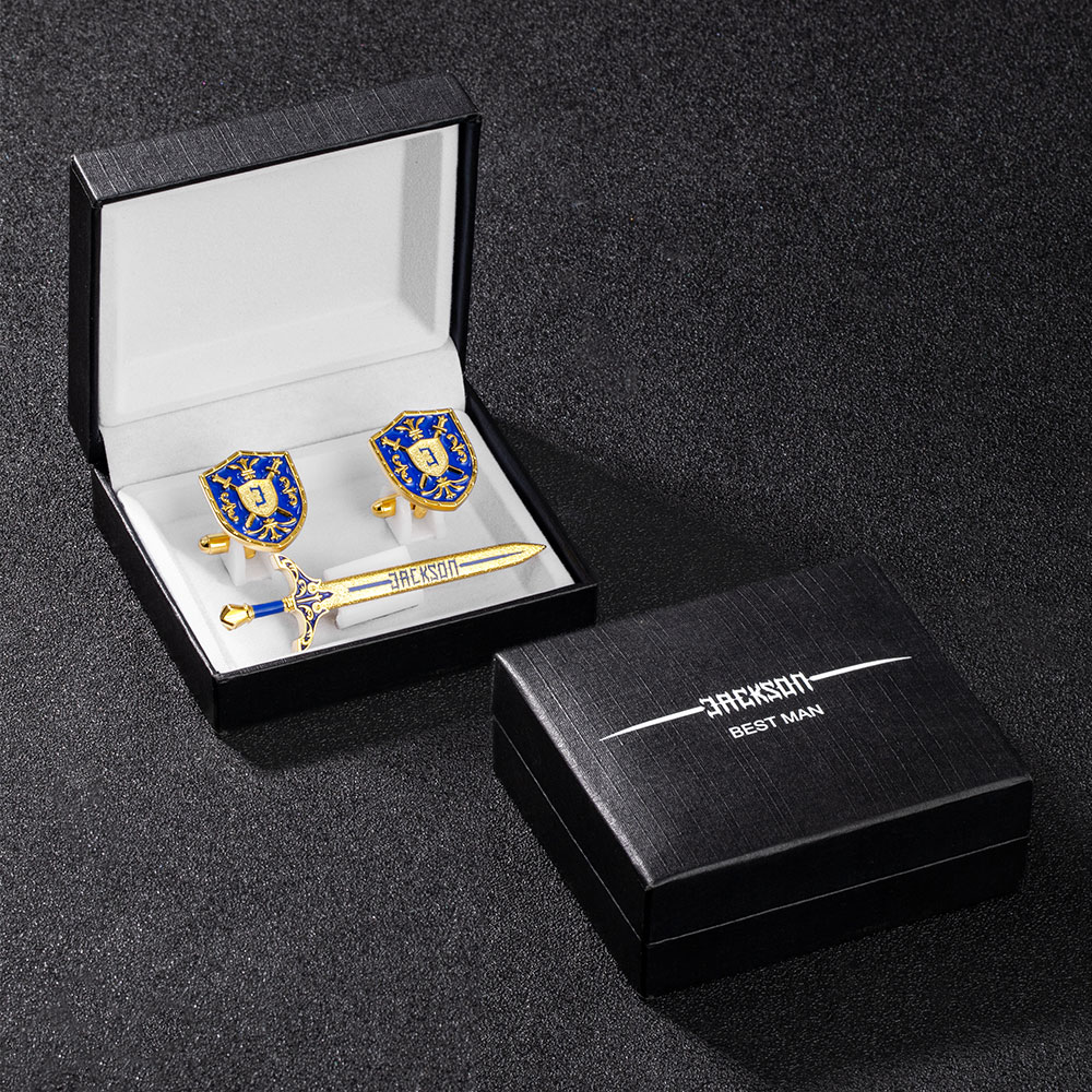 Personalized Knight Style Cufflinks and Tie Clip Set Brass Vintage Suit ...