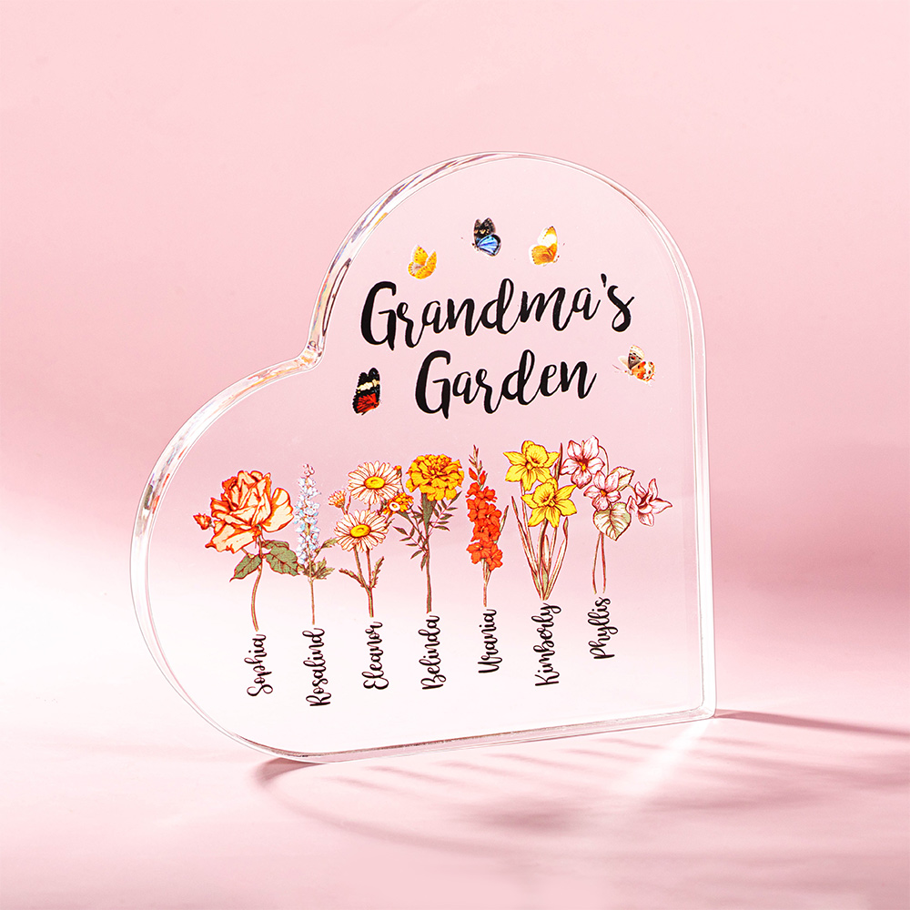 Personalized Birth Flower Acrylic Heart Plaque Garden Wildflower ...