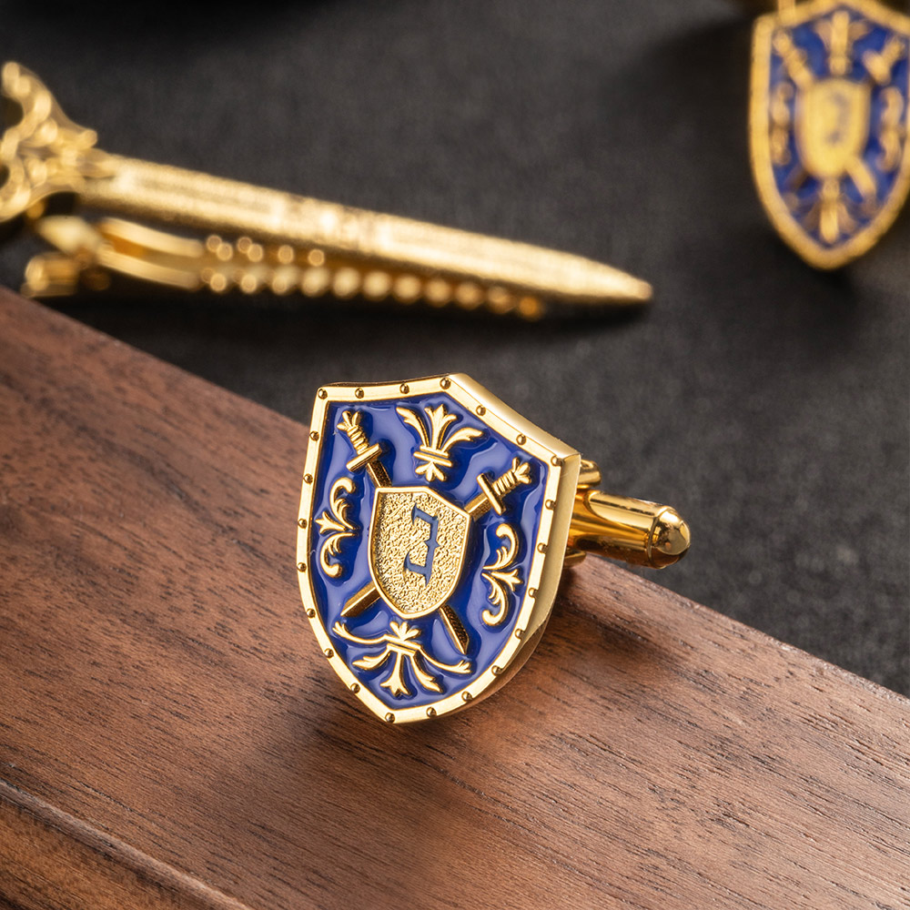 Personalized Knight Style Cufflinks and Tie Clip Set Brass Vintage Suit ...