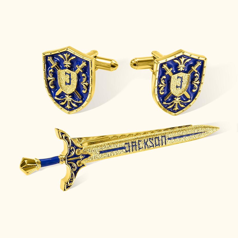 Personalized Knight Style Cufflinks and Tie Clip Set Brass Vintage Suit ...