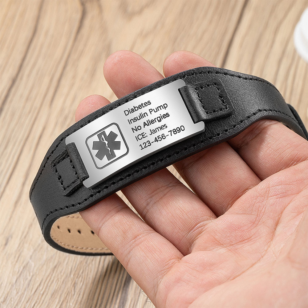 Personalisierte einstellbare Leder Notfall medizinische Alarm-Armband ...
