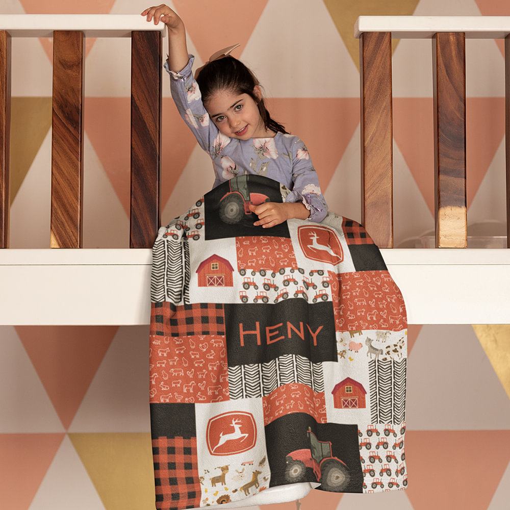 Personalized Quilt Farm Style Tractor Farming Baby Name Nursery Theme ...