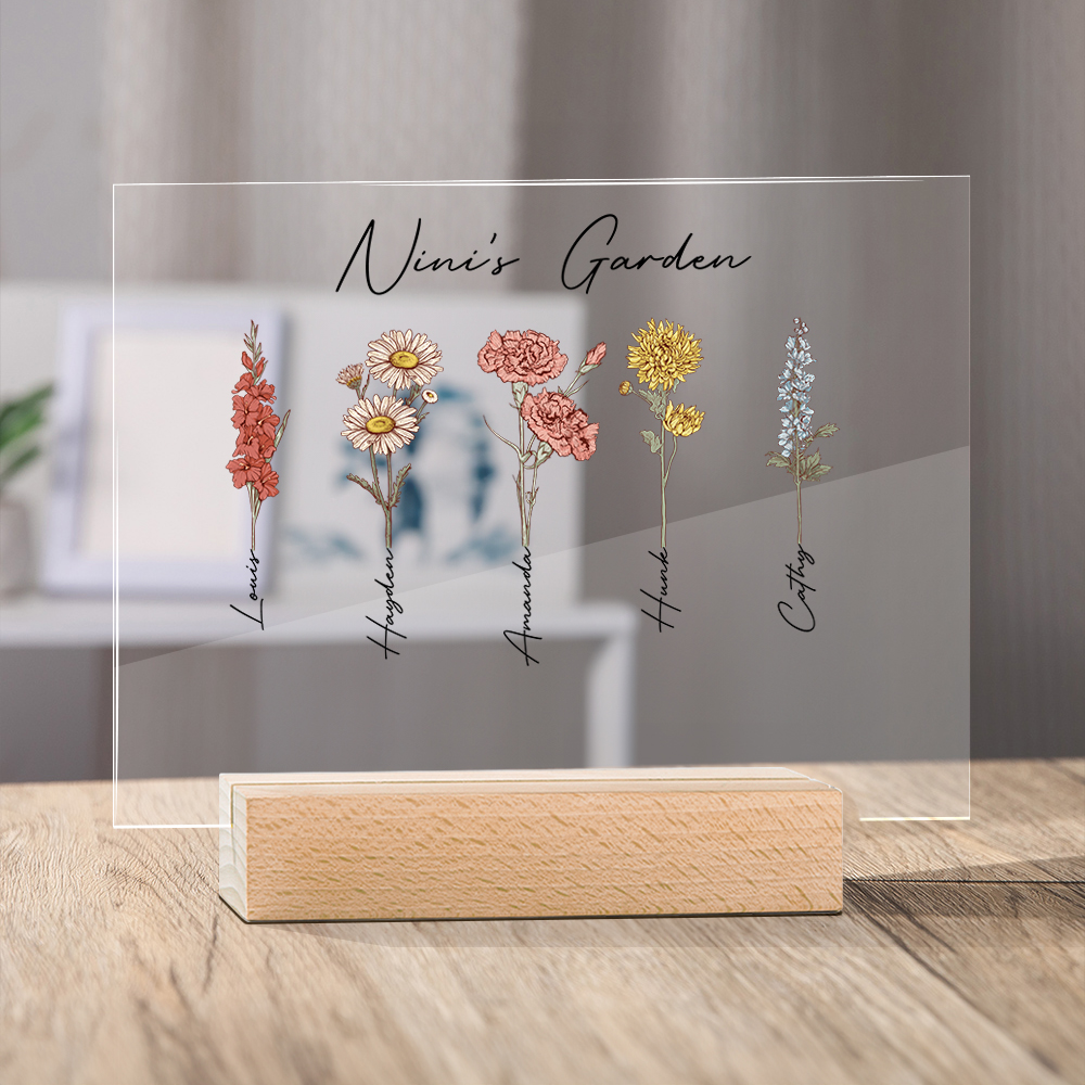 Personalised 1-20 Birth Flowers Acrylic Plaque with Name and Base Room ...